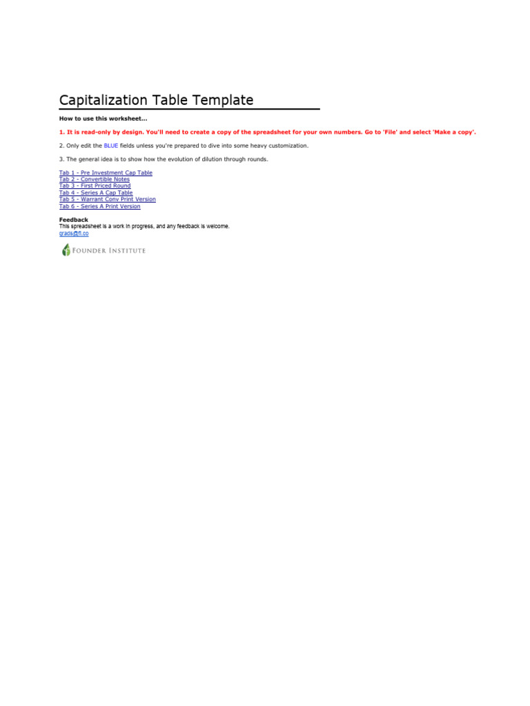 FI CapitalizationTable - Template - v2.5 | PDF | Convertible Bond | Stocks