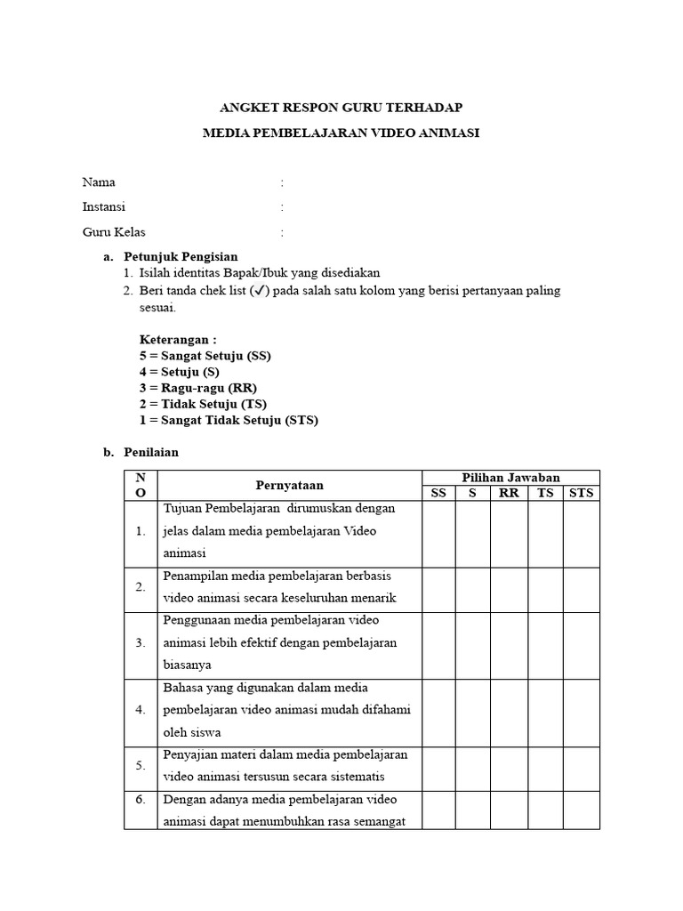 Angket Respon Guru Terhadap Media Pembelajaran Power Point Interaktif | PDF