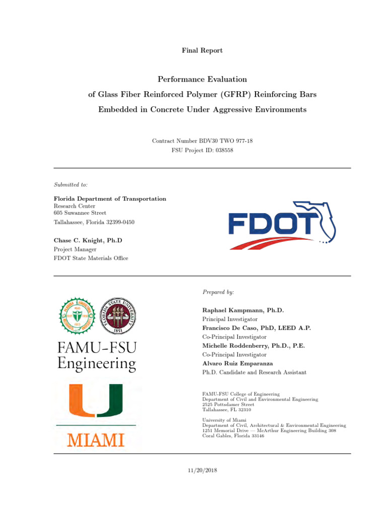 Fdot bdv30 977 18 RPT | PDF | Fiberglass | Concrete