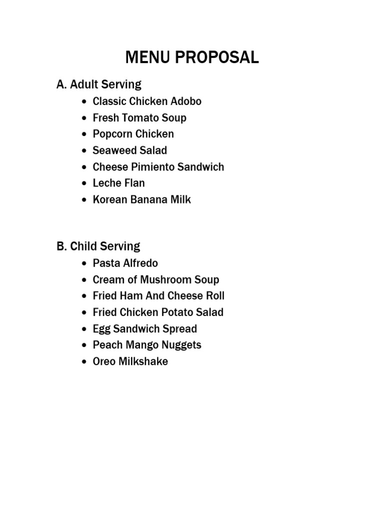 Menu Proposal | PDF | Teaspoon | Mayonnaise