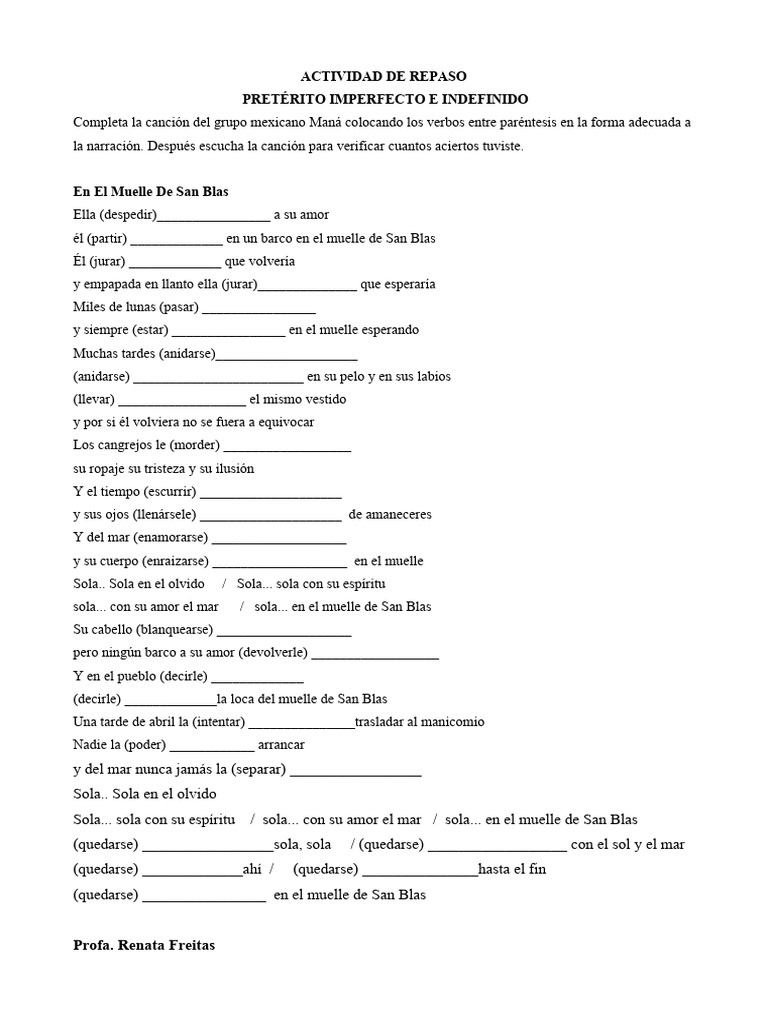 Imperfecto e Indefinido El Muelle San Blas | PDF | Arte