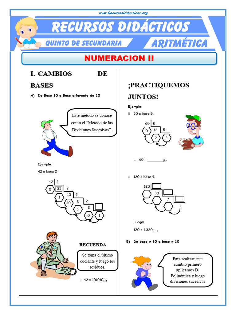 Ejercicios de Cambios de Base para Quinto de Secundaria | PDF