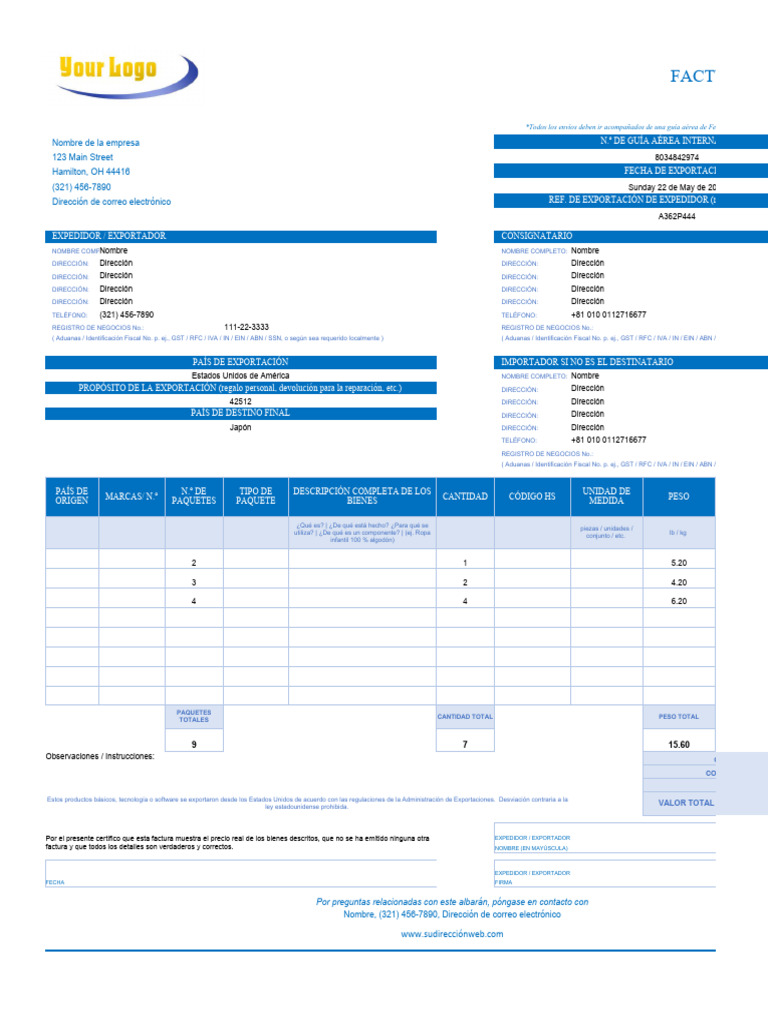 IC Commercial Invoice Template 8563 - ES | PDF