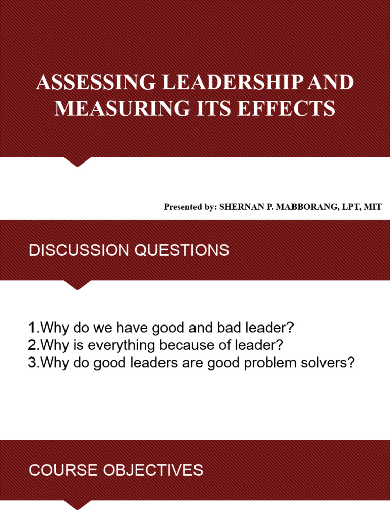 Assessing Leadership and Measuring Its Effects 1 | PDF