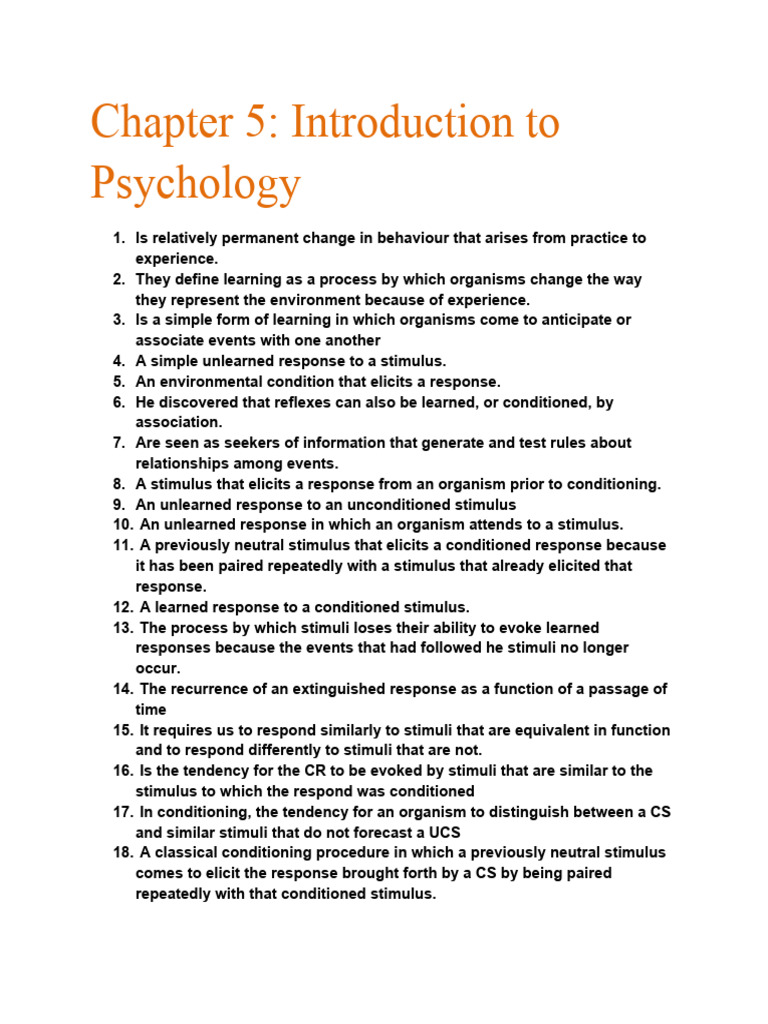 Introduction To Psychology Chapter 5 | PDF