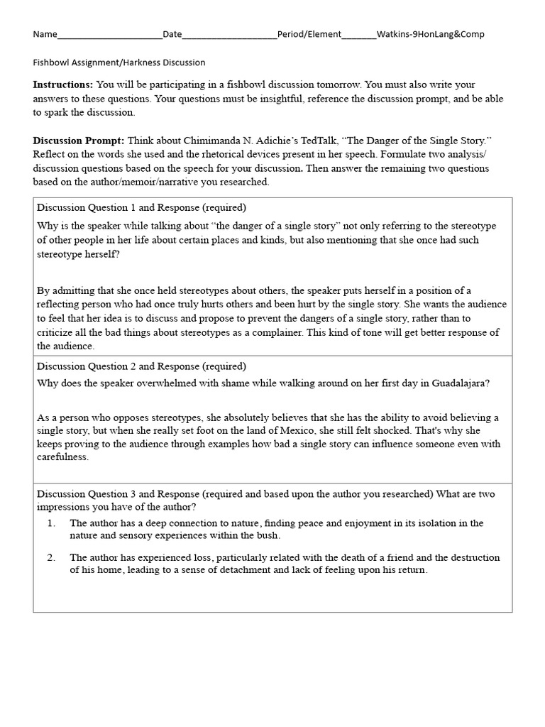 Fishbowl Discussion on Adichie's Speech | PDF | Stereotypes