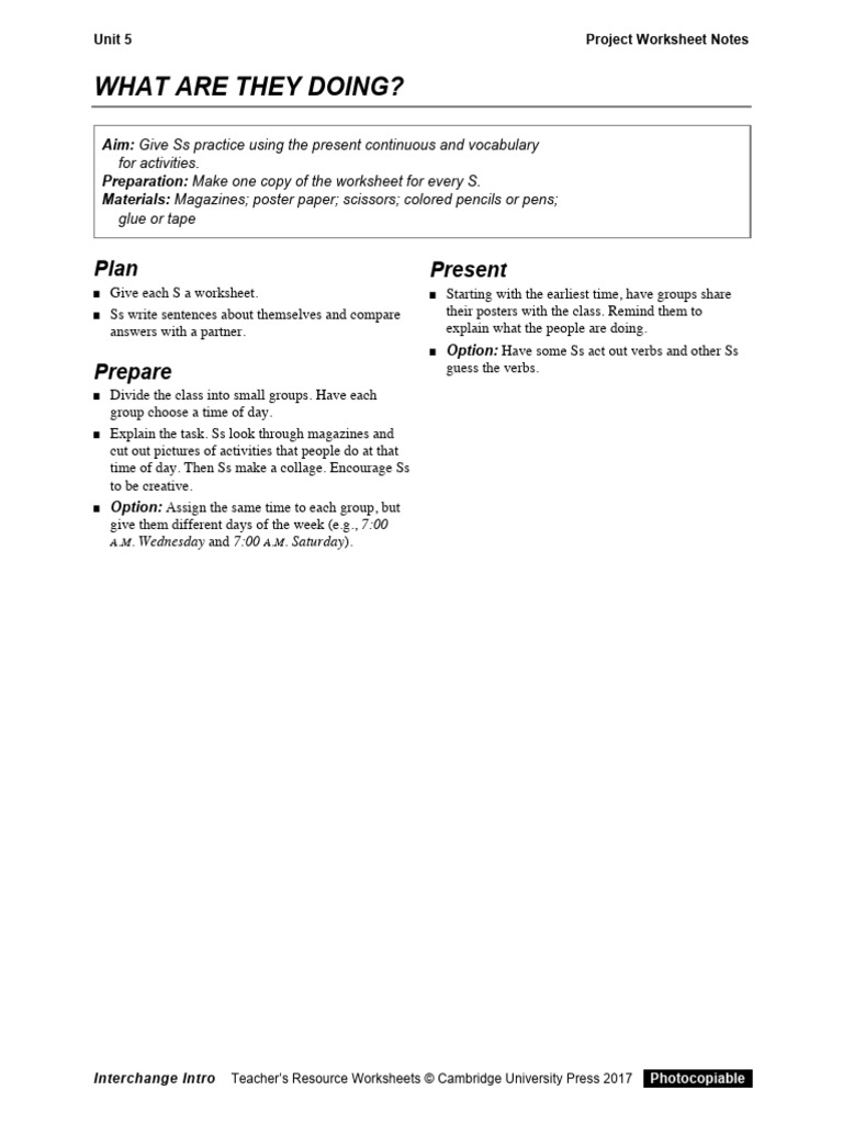 Activity Extra5thEd IntroLevel Unit05 Project Worksheet | PDF | Languages | Foreign Language Studies