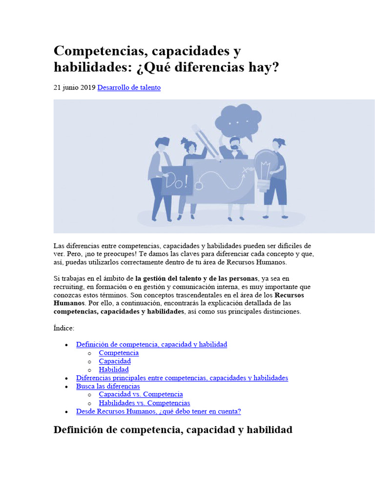 Diferencias en RRHH: Competencias vs Habilidades | PDF | Gestión de recursos humanos | Humano