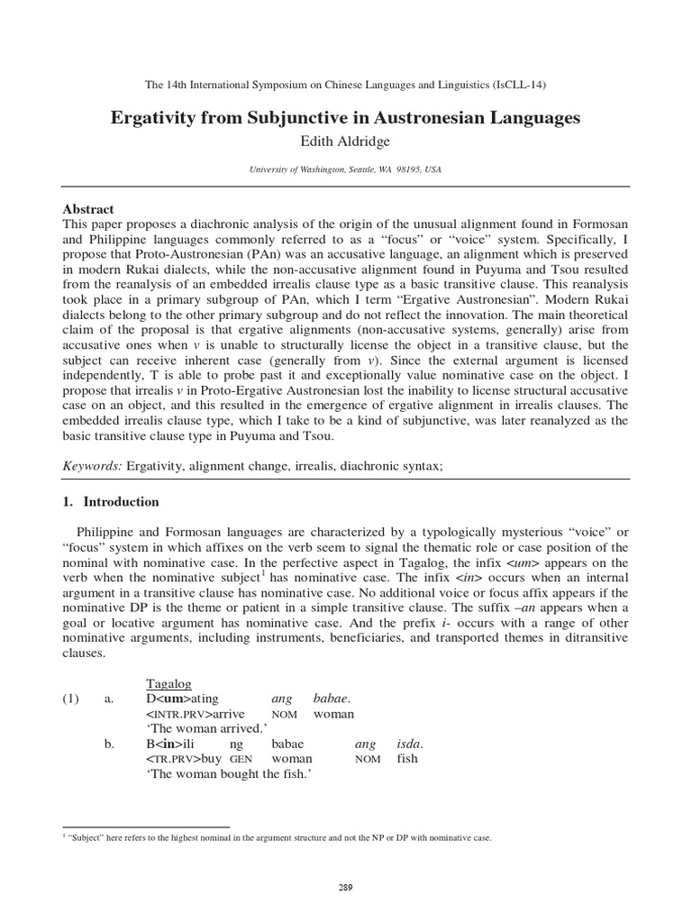 Ergativity From Subjunctive in Austronesian Languages | PDF | Clause ...