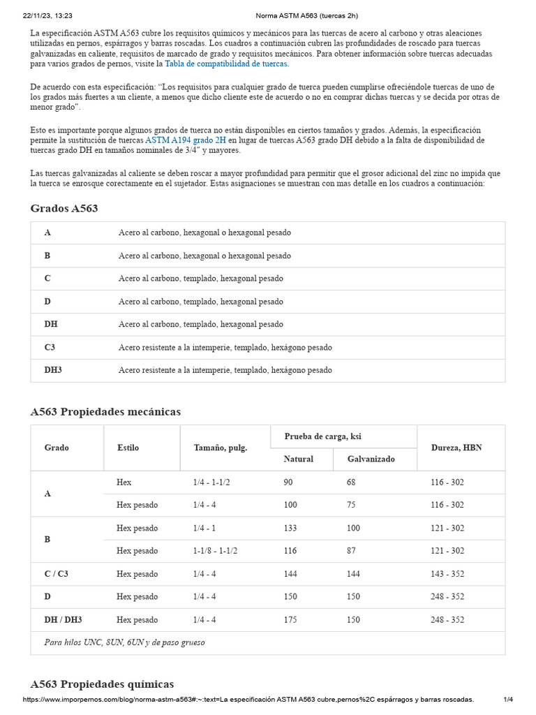 Norma Astm A563 (Tuercas) Resumen | PDF | Acero | Naturaleza