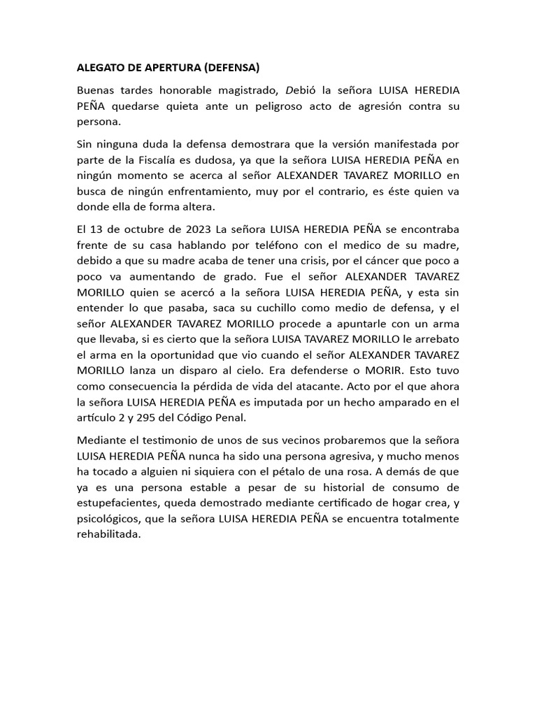 ALEGATO DE APERTURA y Clausura Defensa | PDF