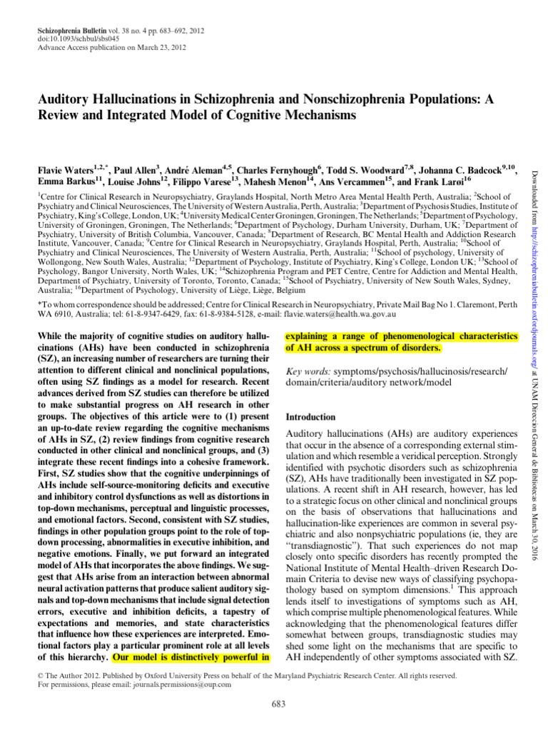 Auditory Hallucinations in Schizophrenia and Nonschizophrenia ...