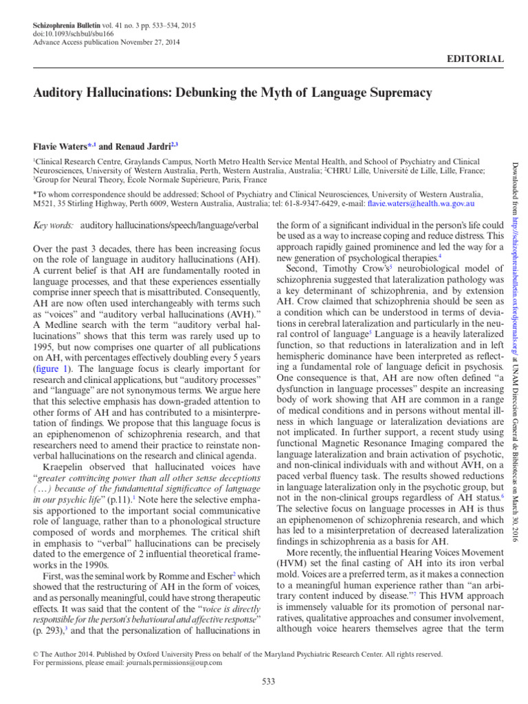 Auditory Hallucinations and Language Myths | PDF | Hallucination ...