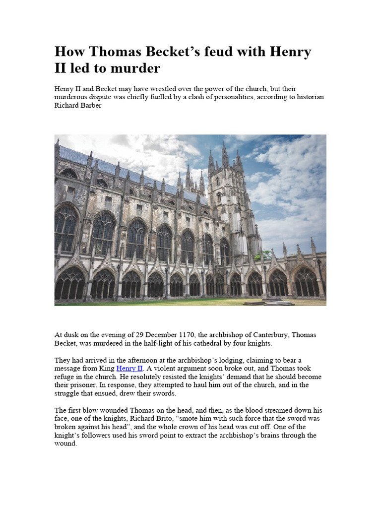 How Thomas Becket's Feud With Henry II Led To Murder | PDF | Pope