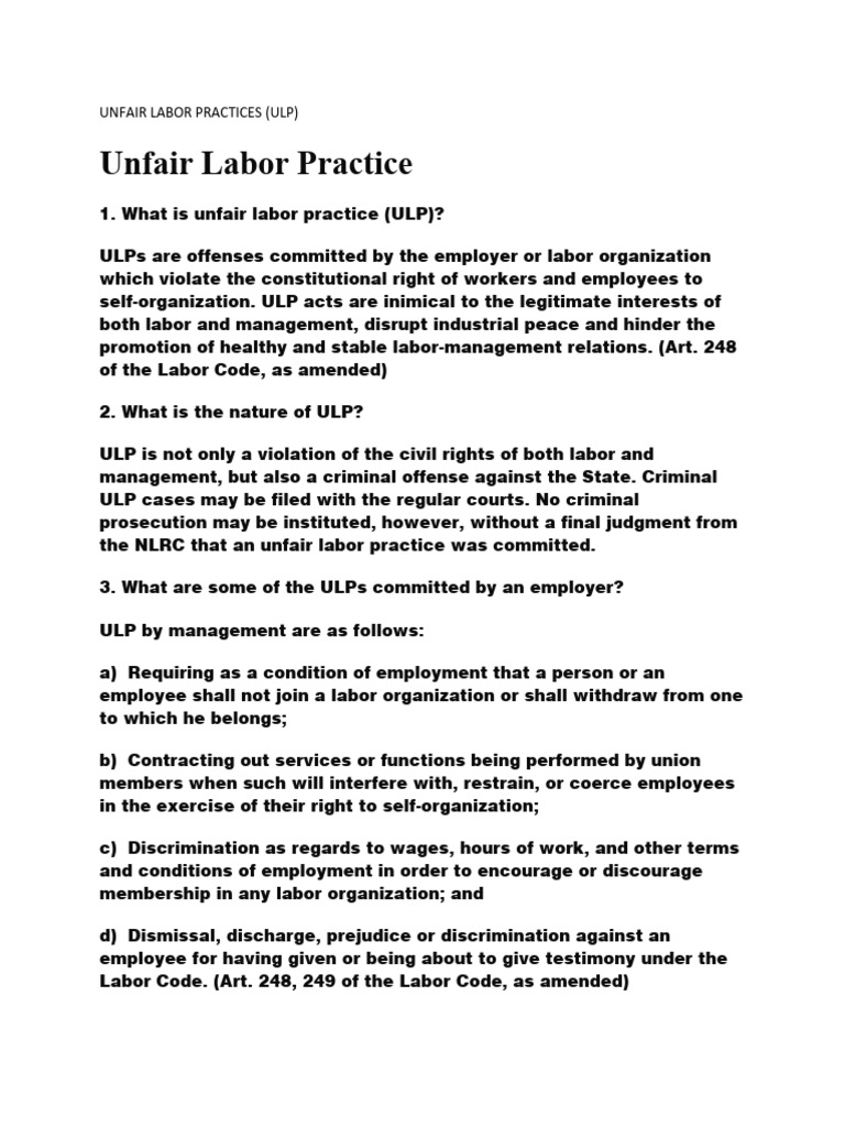 Unfair Labor Practices (Ulp) | PDF | Employment | Collective Bargaining