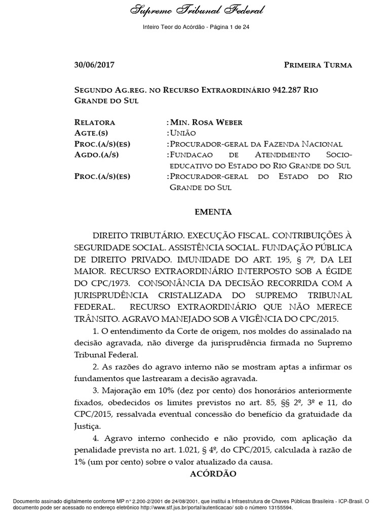 Segundo AgRg RE 942.287 | PDF | Serviços públicos | Estado