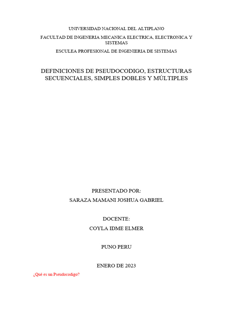 Qué Es Un Pseudocodigo Pdf Computadoras