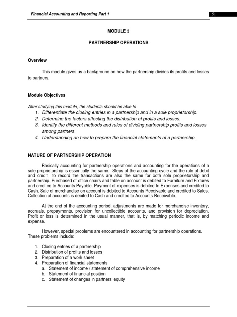 Module 3 Partnership Operations | PDF | Debits And Credits | Expense