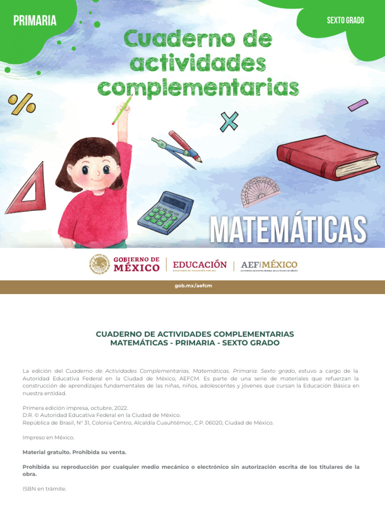 Cuaderno de Actividades Complementarias. Matemáticas. Primaria. Sexto Grado | PDF | Conceptos ...