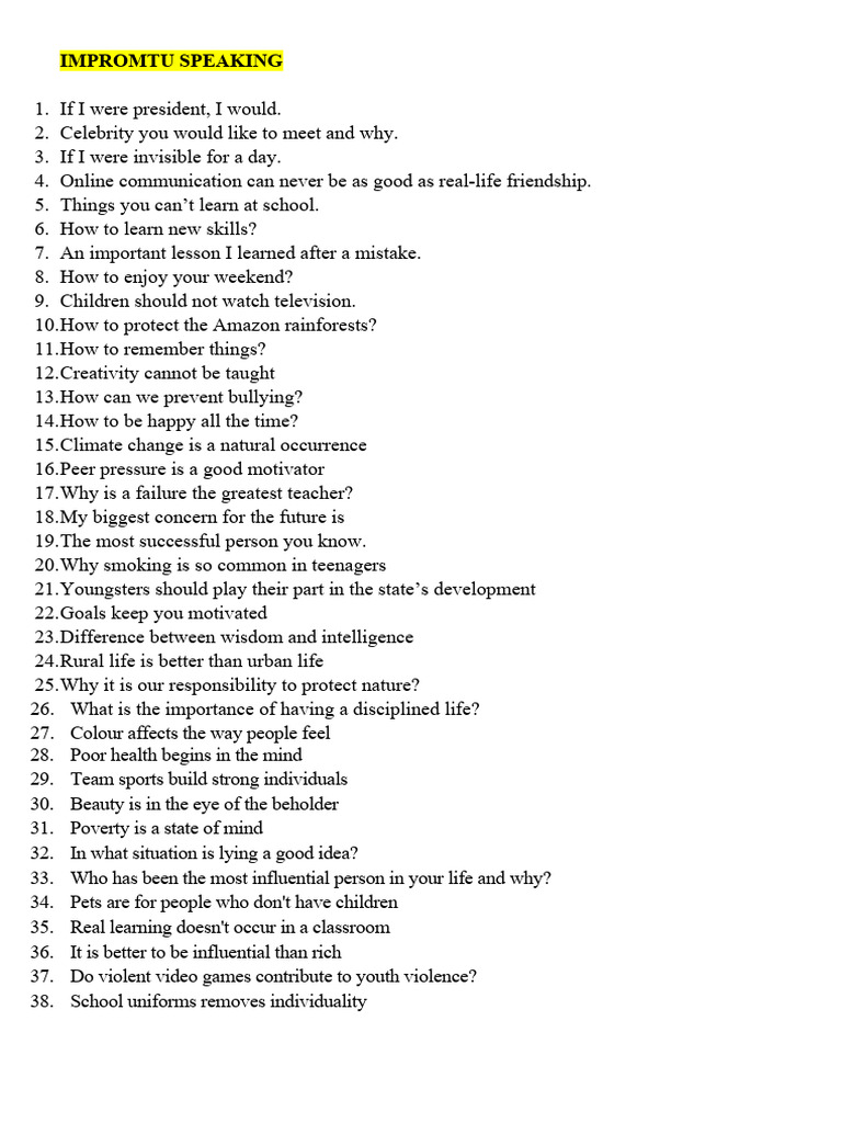 Impromptu Speaking | PDF | Behavioural Sciences