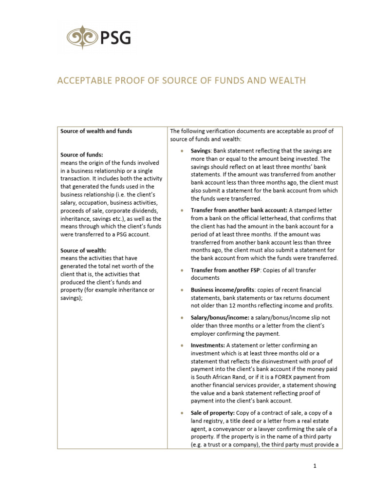 Examples of Acceptable Source of Funds and Wealth | PDF | Wealth | Banks