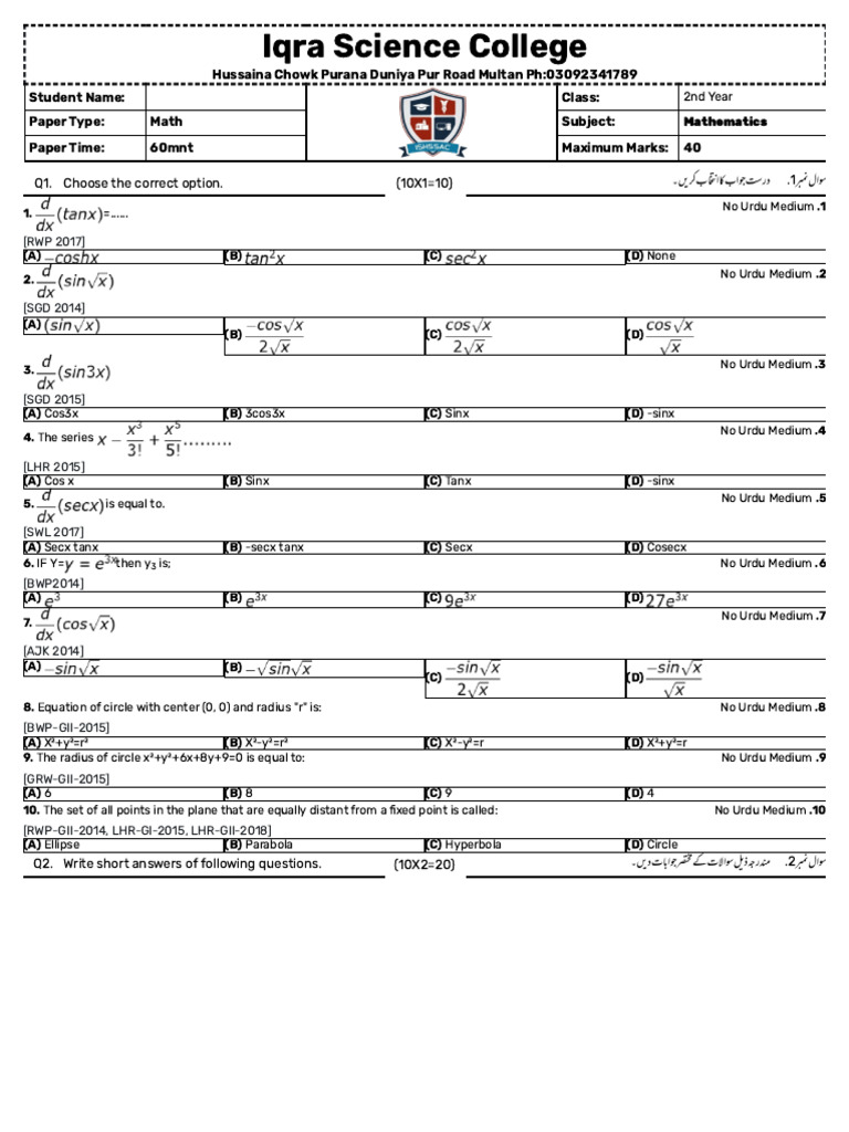 2nd Year-Mathematics-2nd Girls and Boys | PDF | Euclid | Classical Geometry