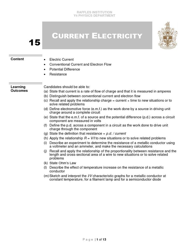 Unit 14 Summary Notes Current Electricity - Stu | PDF | Electrical ...