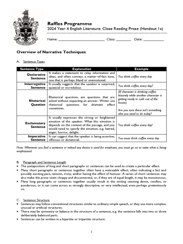 Handout 1 - Overview of Narrative Techniques | PDF | Narration | Human ...