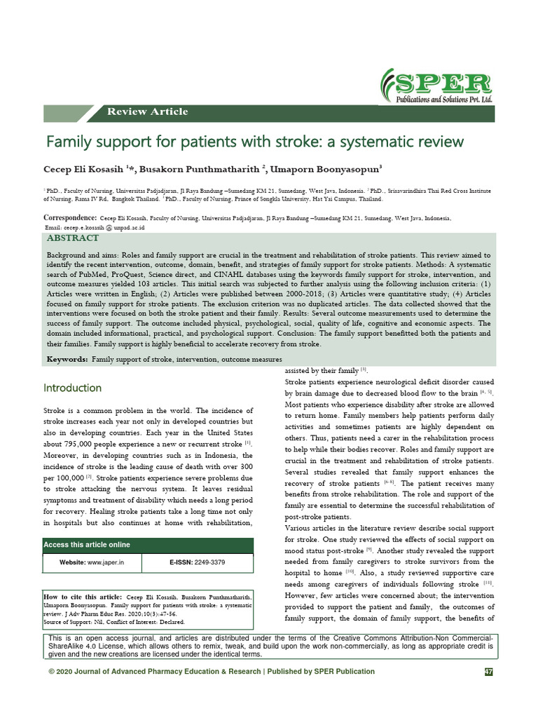 Family Support For Patients With Stroke A Systematic Review | PDF ...