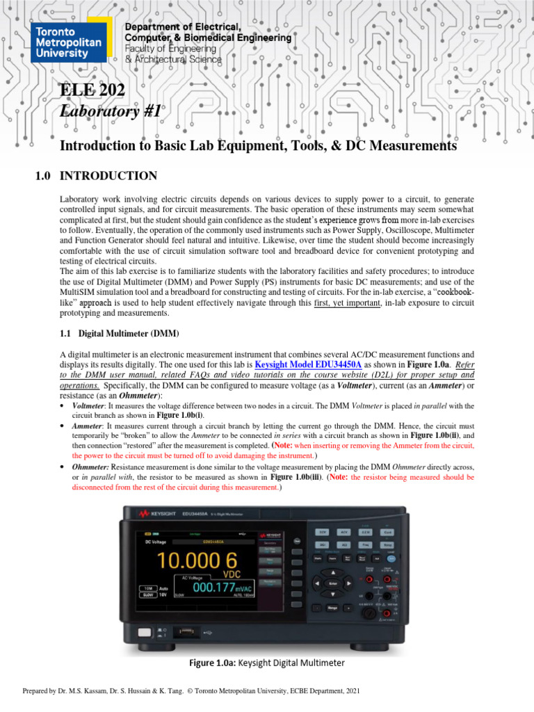 ELE202 Lab1 v2.1 | PDF | Resistor | Power Supply