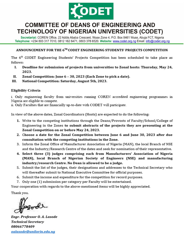 CODET - StudentProjectCompetition Announcement - 2023revised | PDF | Engineering