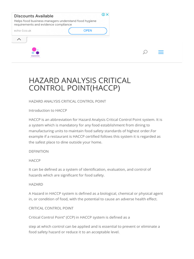 Hazard Analysis Critical Control Point (Haccp) - Ihm Notes | PDF ...