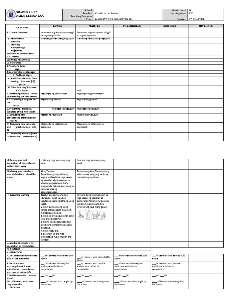 DLL - Esp 4 - Q2 - W10 | PDF