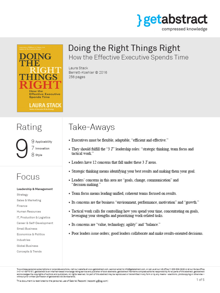 Doing The Right Things Right Stack en 26158 PDF | PDF | Goal | Leadership