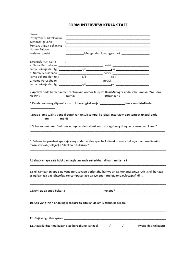 FORM INTERVIEW KERJA STAFF Update Des 23 (Word) | PDF