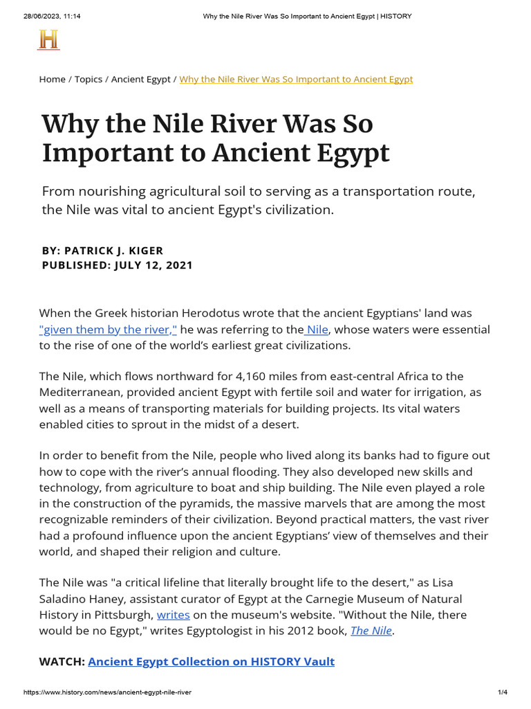 Why The Nile River Was So Important To Ancient Egypt - HISTORY | PDF ...