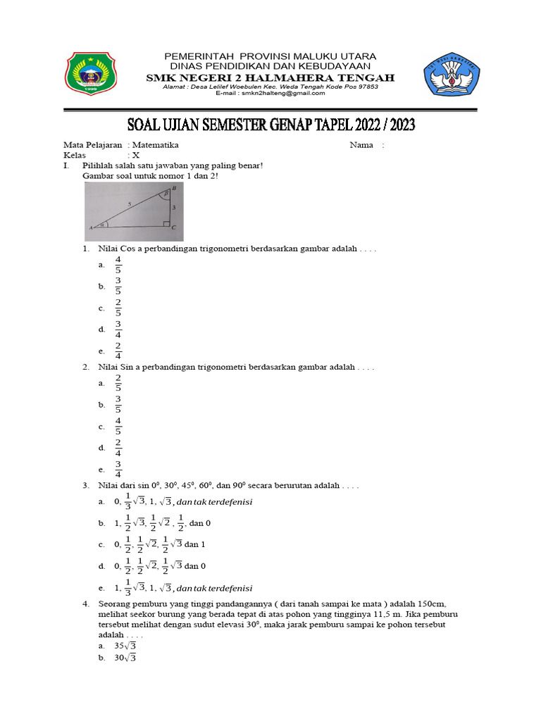 Soal MTK Uas Genap Kelas X | PDF