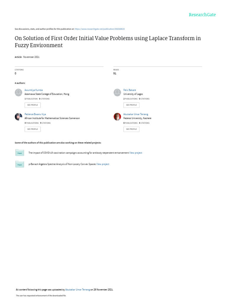 On Solutionof First Order Initial Value Problemsusing Laplace Transformin Fuzzy Environment ...