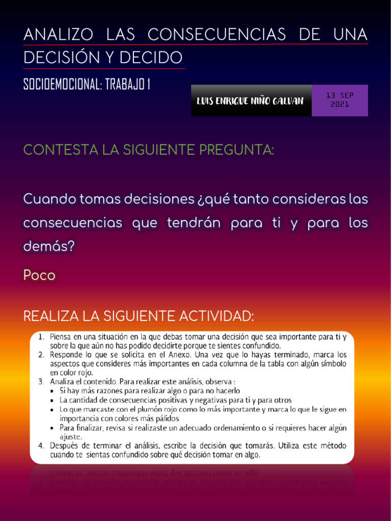 Analizo Las Consecuencias de Una Decisión y Decido | PDF