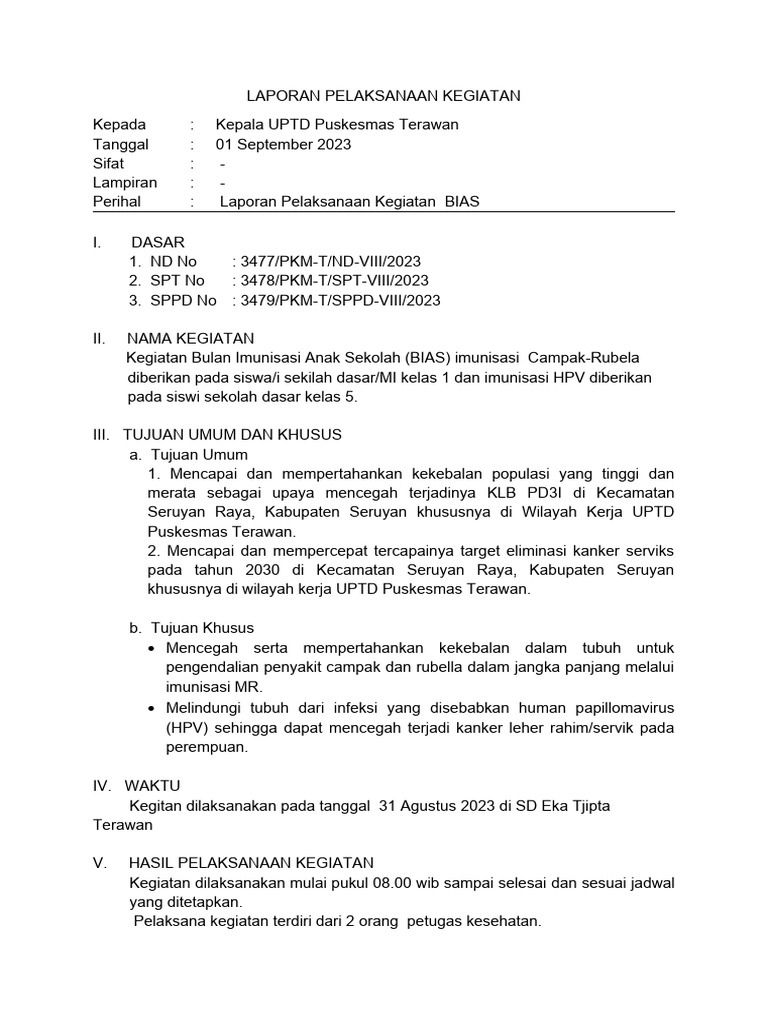 Laporan Kegiatan Imunisasi Rutin Anak Sekolah Pdf
