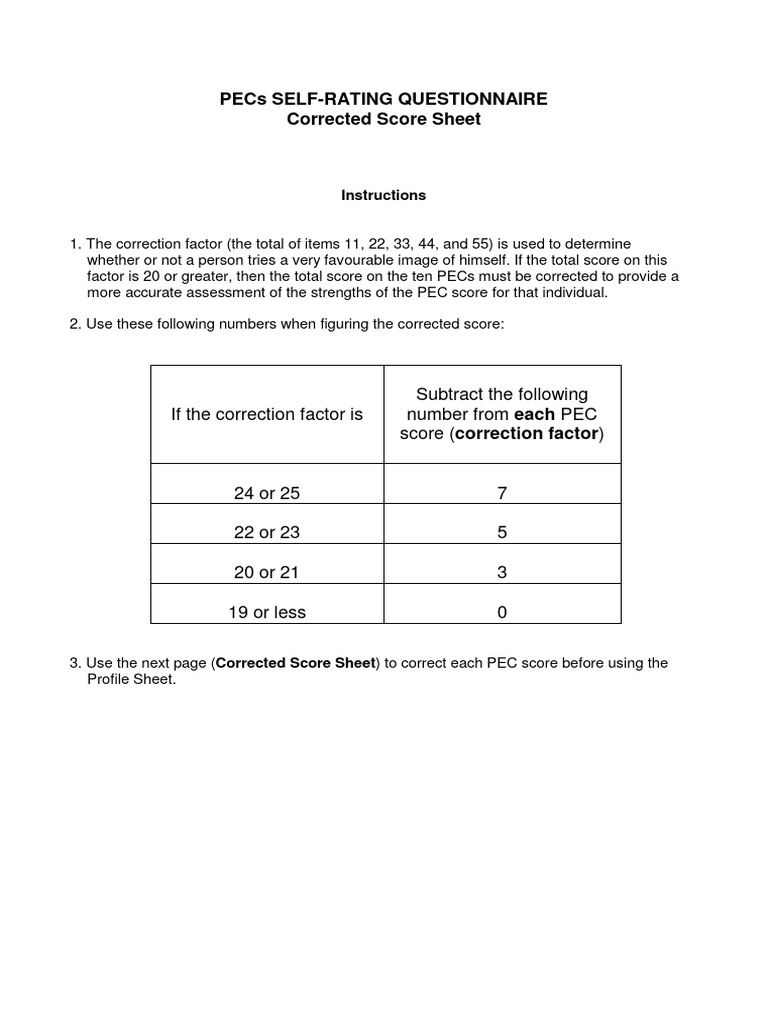 PECs Self-Rating Correction Guide | PDF