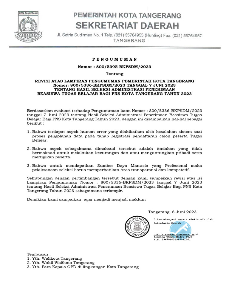 Revisi Beasiswa PNS Tangerang | PDF