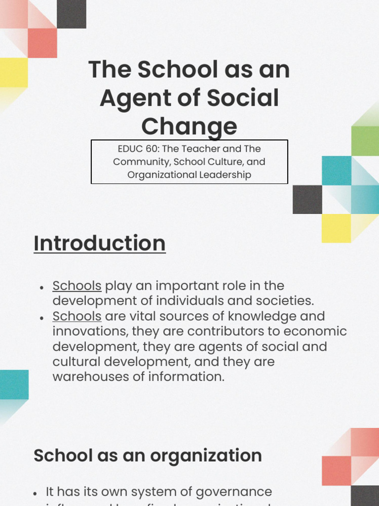 SHORTENED LESSON The School As An Agent of Social Change | PDF ...