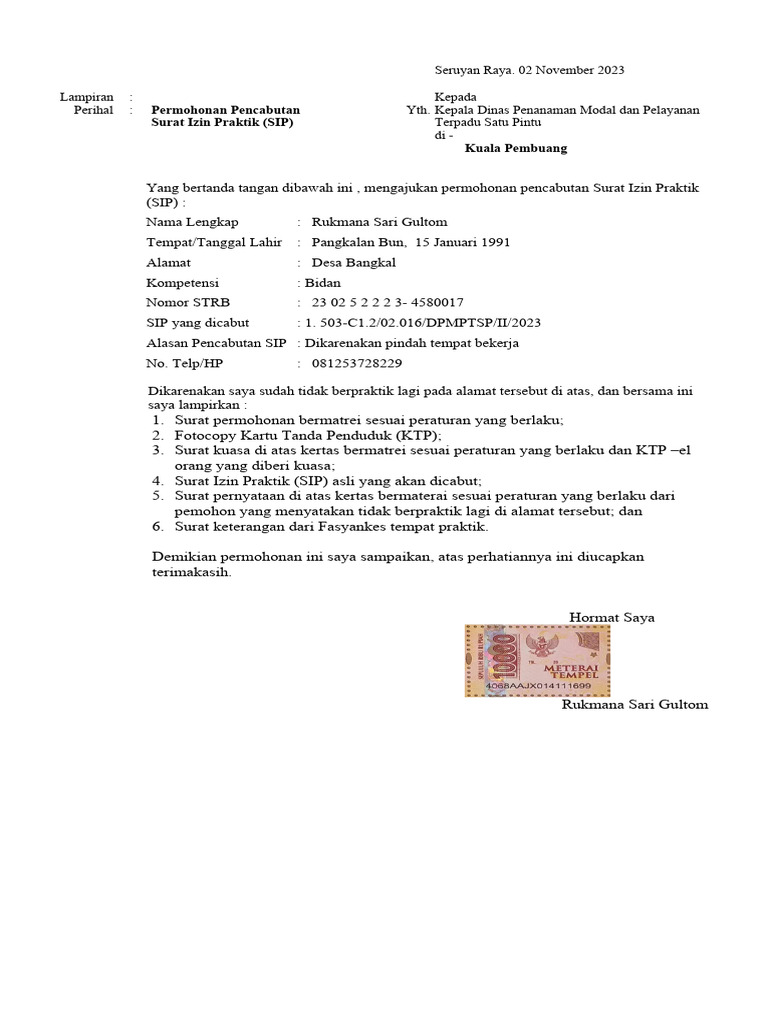 SURAT Cabut Berkas SIPB | PDF