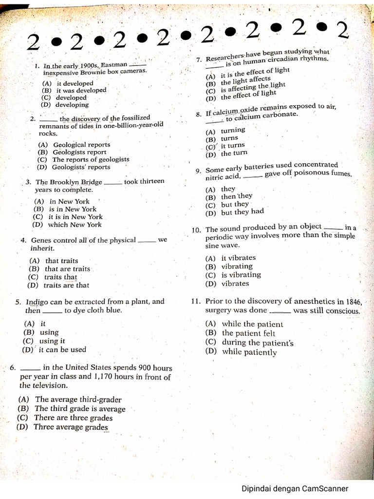Structure and Written Expression Exercise | PDF
