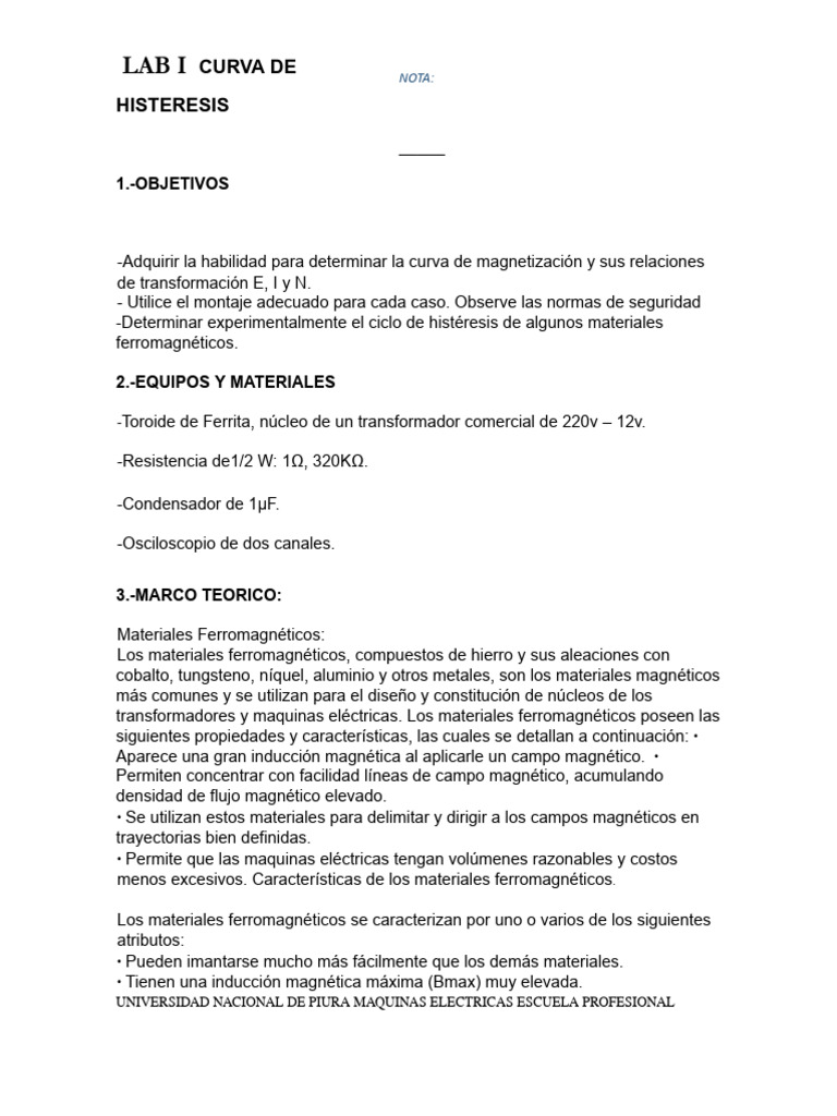 Laboratorio I Curva de Histeresis | PDF | Ferromagnetismo | Histéresis