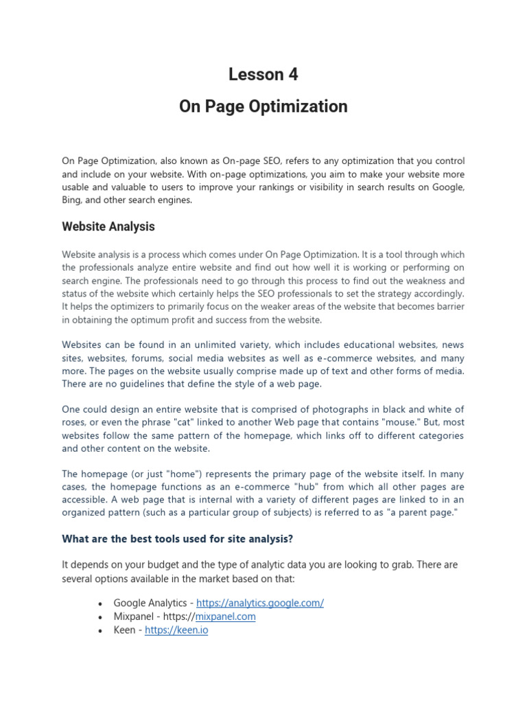 Module 1 - Lesson 4 | PDF | Search Engine Optimization | Search Engine Indexing
