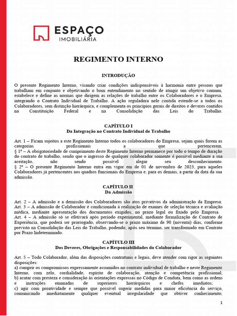 Regulamento Interno Da Empresa - CLT | PDF