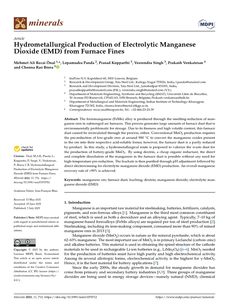 Minerals 11 00712 | Download Free PDF | Manganese | Physical Chemistry