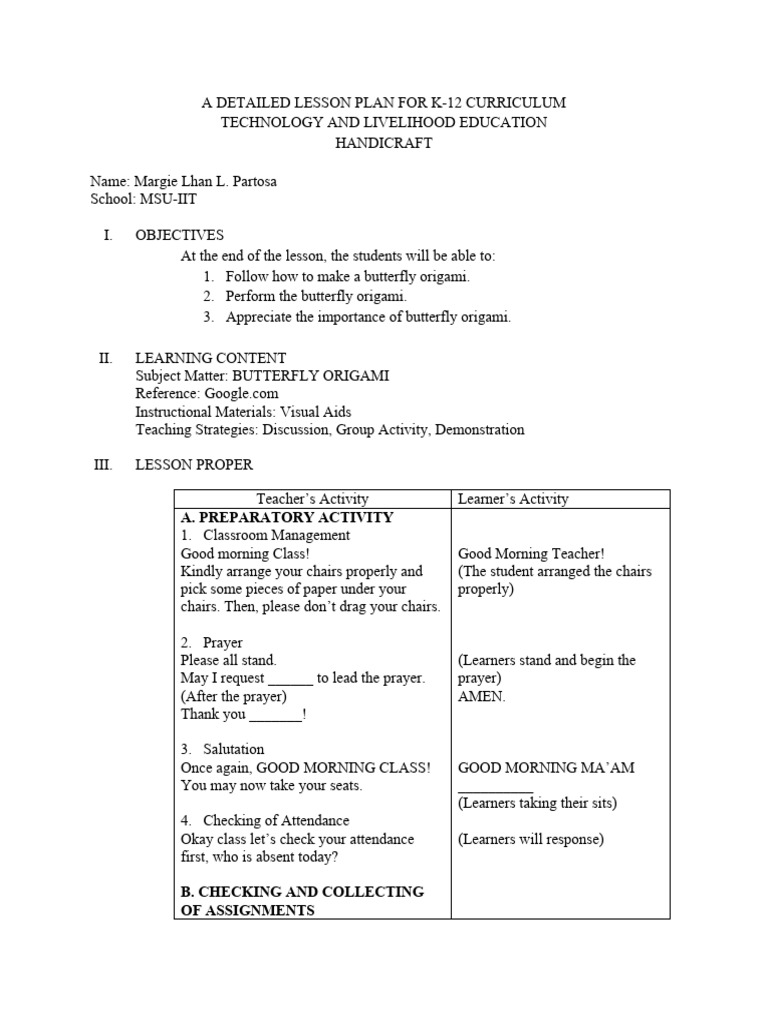 Lesson Plan Grade 9SMAW | PDF | Lesson Plan | Origami